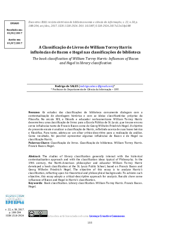 (PDF) A Classificação de Livros de William Torrey Harris: influências ...