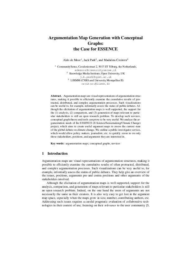 (PDF) Argumentation Map Generation with Conceptual Graphs: the Case for ESSENCE