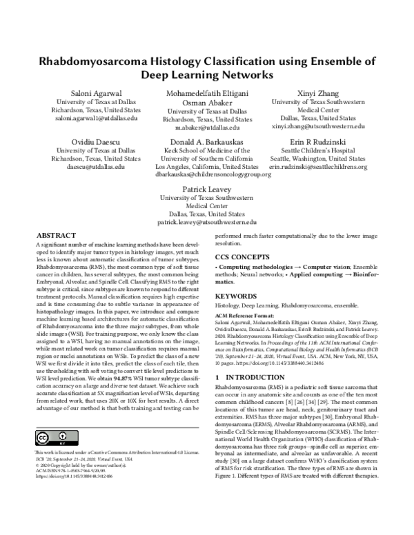 (PDF) Rhabdomyosarcoma Histology Classification using Ensemble of Deep Learning Networks ...