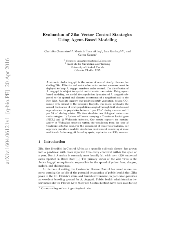 (PDF) Evaluation of Zika Vector Control Strategies Using Agent-Based Modeling
