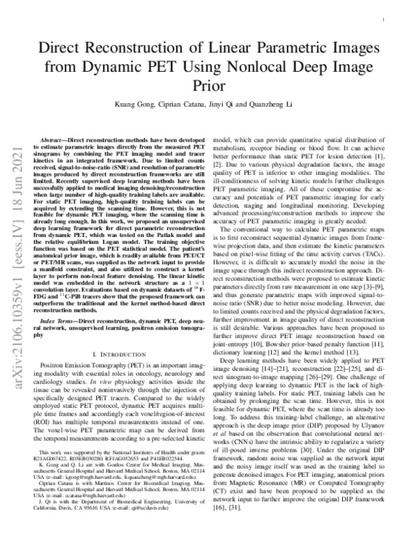 (PDF) Direct Reconstruction of Linear Parametric Images from Dynamic PET Using Nonlocal Deep ...