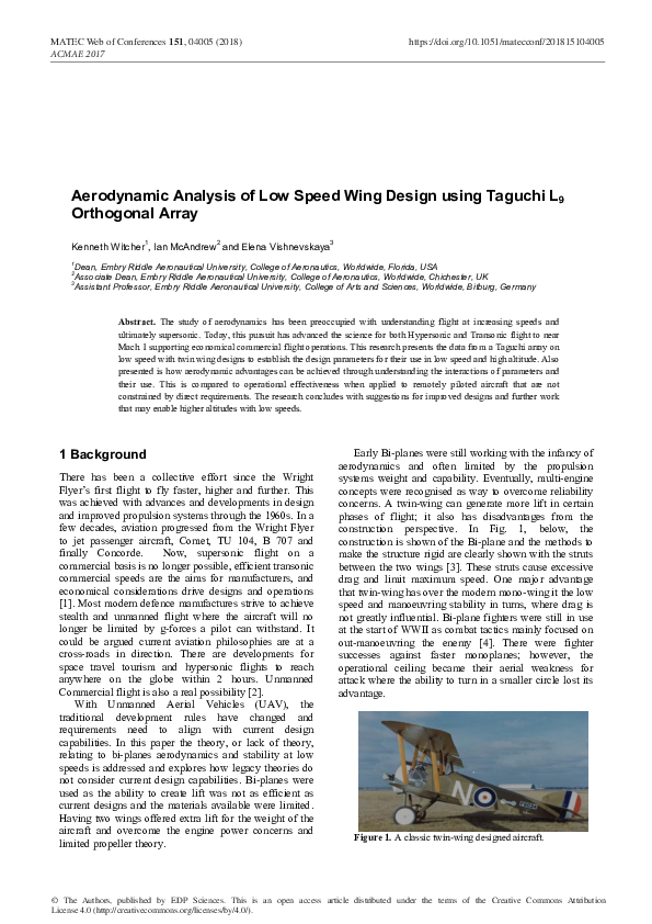 (PDF) Aerodynamic Analysis of Low Speed Wing Design using Taguchi L9 ...