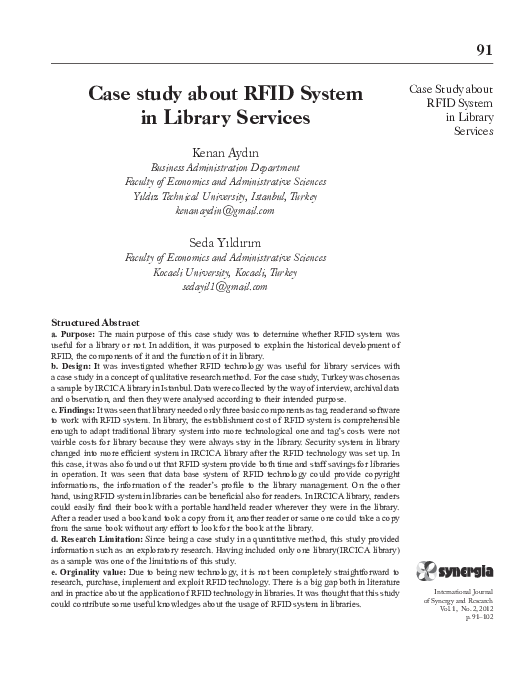 (PDF) Case study about RFID System in Library Services