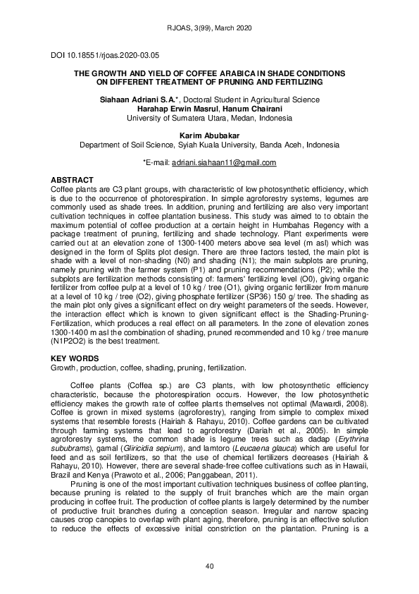 (PDF) The Growth and Yield of Coffee Arabica in Shade Conditions on ...