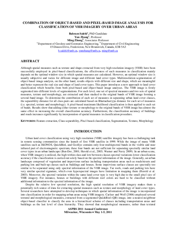 Pdf Combination Of Object Based And Pixel Based Image Analysis For