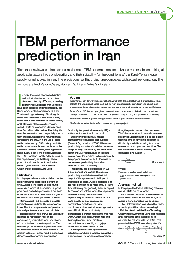(PDF) TBM performance prediction in Iran | Bahram Salehi - Academia.edu