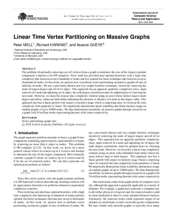 (PDF) Linear Time Vertex Partitioning on Massive Graphs