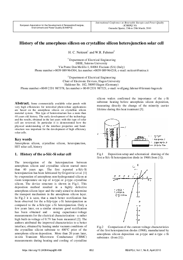 (PDF) History of the Amorphous Silicon on Crystalline Silicon ...
