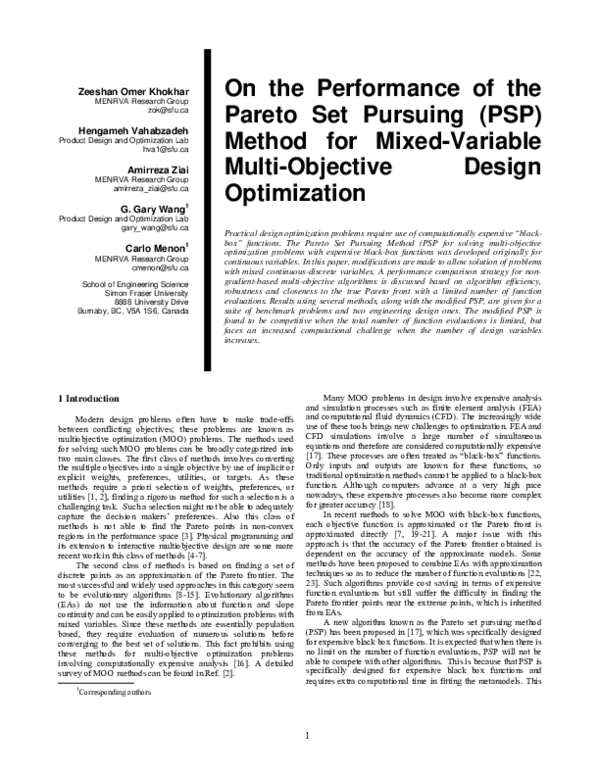 (PDF) On the Performance of the Pareto Set Pursuing (PSP) Method for Mixed-Variable Multi ...