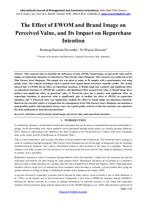 (PDF) The Effect of EWOM and Brand Image on Perceived Value, and Its ...