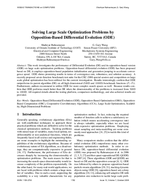 (PDF) Solving large scale optimization problems by opposition-based ... (PDF) Solving large scale optimization problems by opposition-based ...