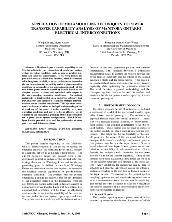 (PDF) Application of Metamodeling Techniques to Power Transfer Capability Analysis of Manitoba ...