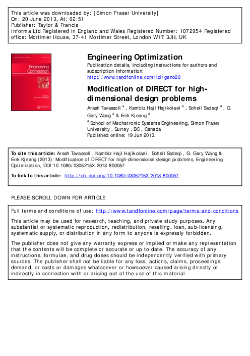 (PDF) Modification of DIRECT for high-dimensional design problems | Gary Wang - Academia.edu