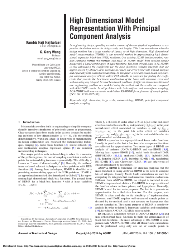 Pdf High Dimensional Model Representation With Principal Component