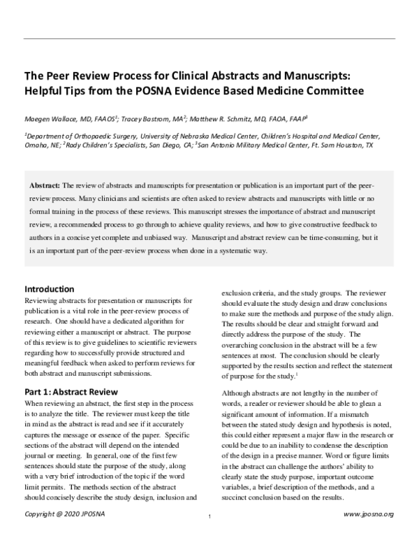 (PDF) The Peer Review Process for Clinical Abstracts and Manuscripts ...