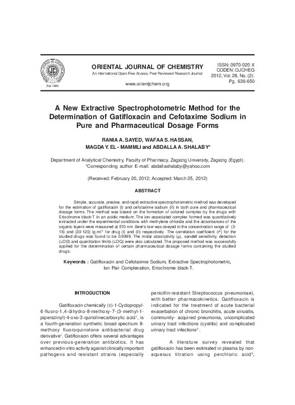 Pdf A New Extractive Spectrophotometric Method For The Determination Of Oxydemeton Methyl In