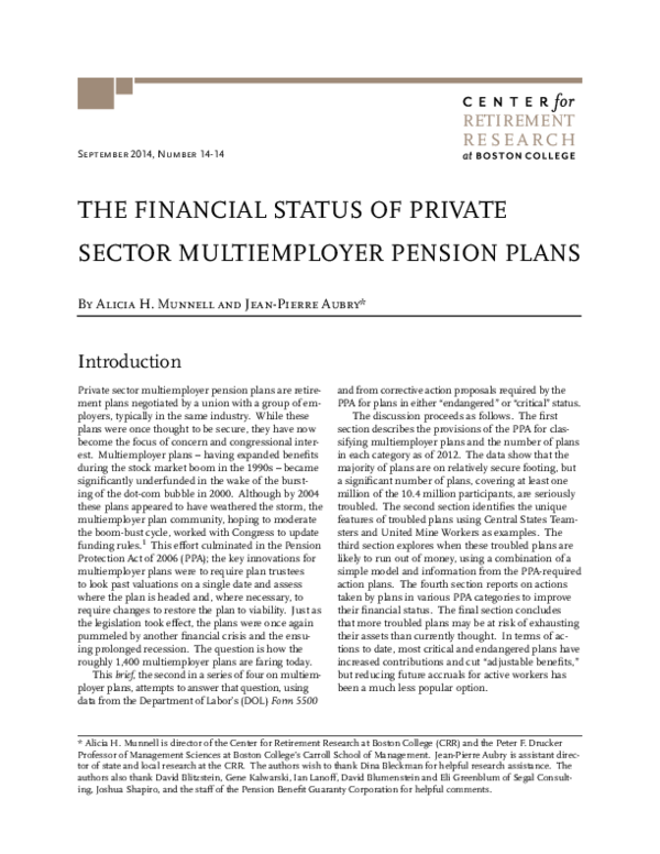 (PDF) The Financial Status of Private Sector Multiemployer Pension Plans