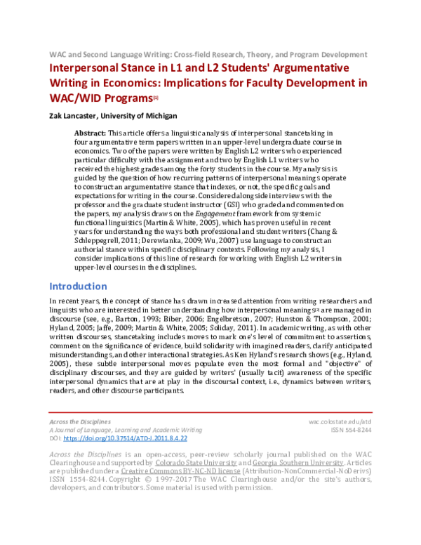 (PDF) WAC and Second Language Writing : Crossfield Research , Theory ...