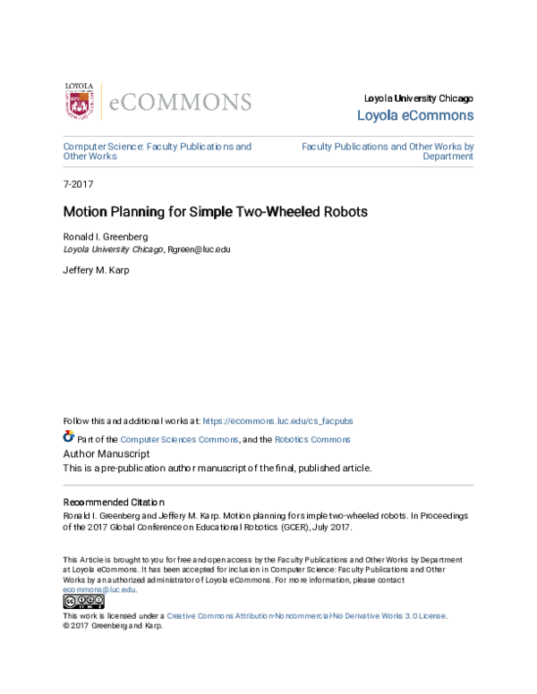 (PDF) Motion Planning for Simple Two-Wheeled Robots