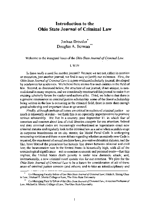 (PDF) Introduction to the Ohio State Journal of Criminal Law