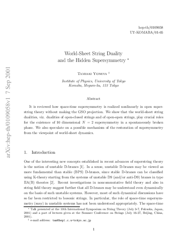 (PDF) World-sheet string duality and the hidden supersymmetry