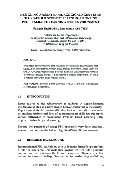 (PDF) Designing Animated Pedagogical Agent (APA) to Scaffold Student Learning on Online Problem ...