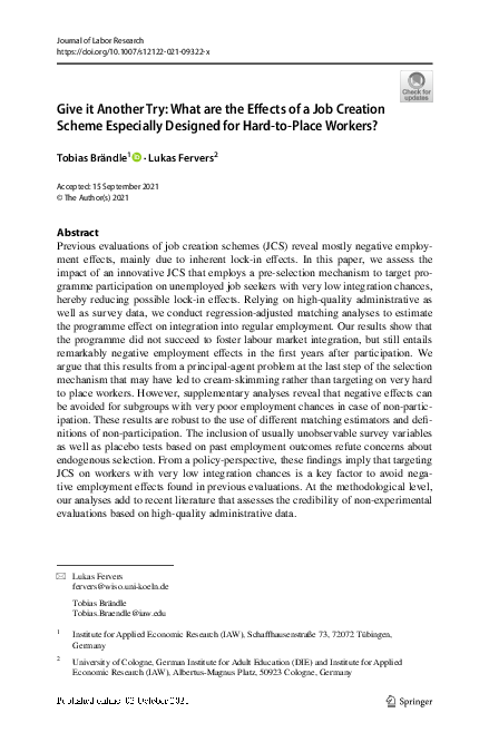(PDF) Give it Another Try: What are the Effects of a Job Creation ...