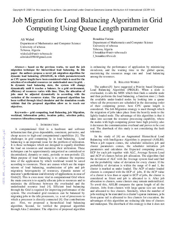 Pdf Job Migration For Load Balancing Algorithm In Grid Computing 5019