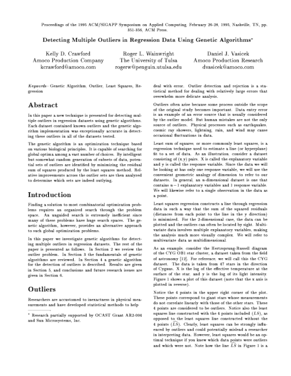 (PDF) Detecting multiple outliers in regression data using genetic algorithms