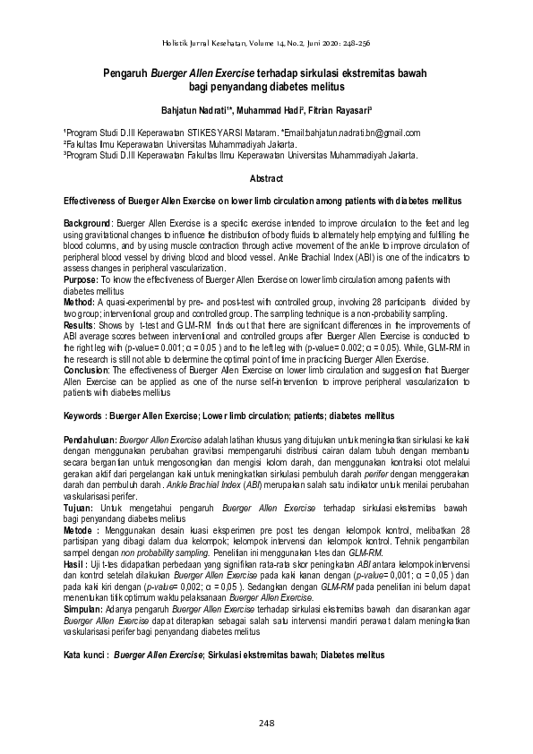 (PDF) Pengaruh Buerger Allen Exercise terhadap sirkulasi ekstremitas ...