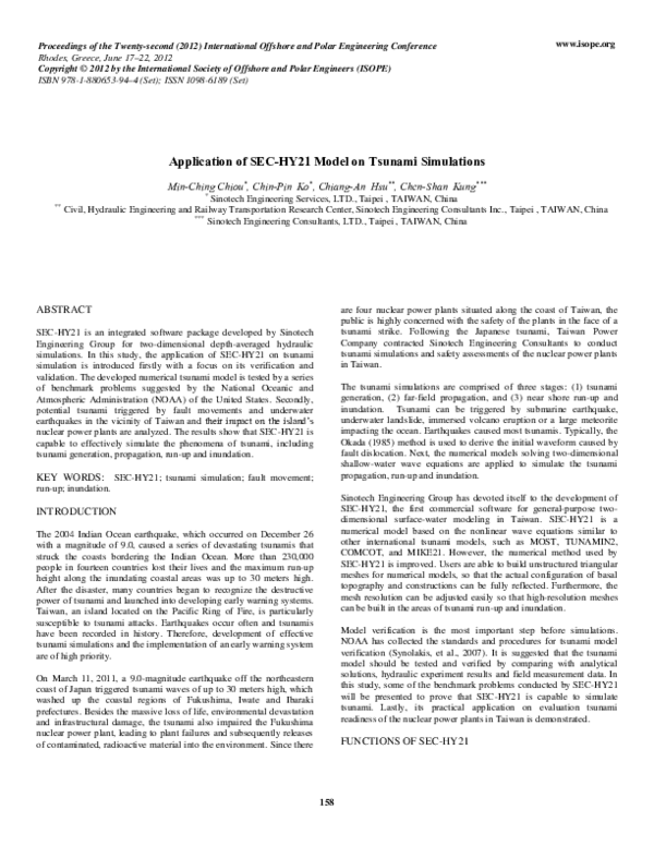 (PDF) Application of SEC-HY21 Model On Tsunami Simulations
