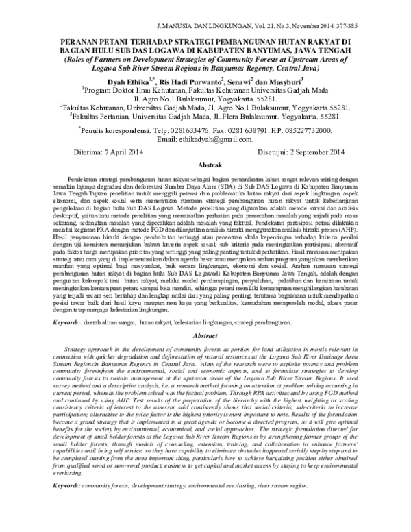 (PDF) PERANAN PETANI TERHADAP STRATEGI PEMBANGUNAN HUTAN RAKYAT DI ...