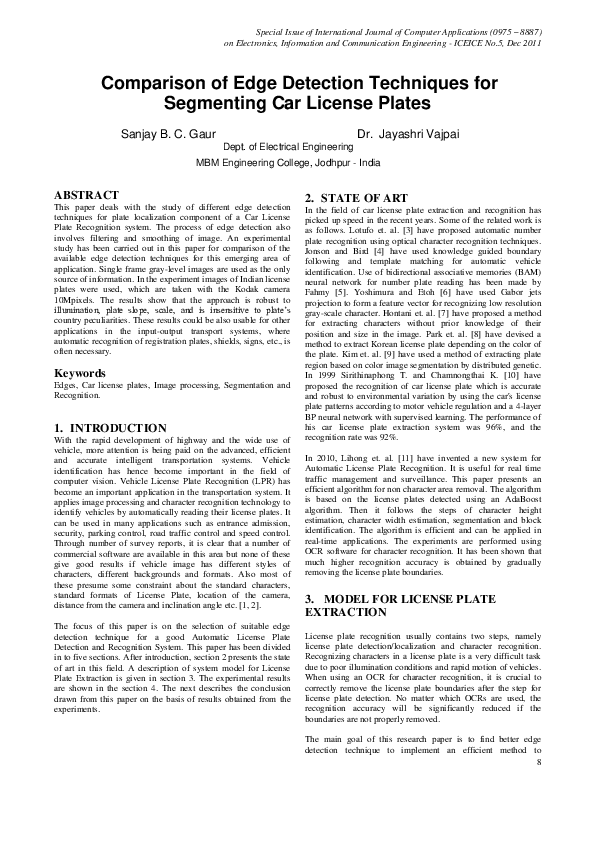 Pdf Comparison Of Edge Detection Techniques For Segmenting Car