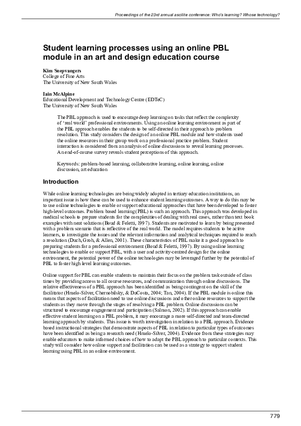 (PDF) Student learning processes using an online PBL module in an art ...