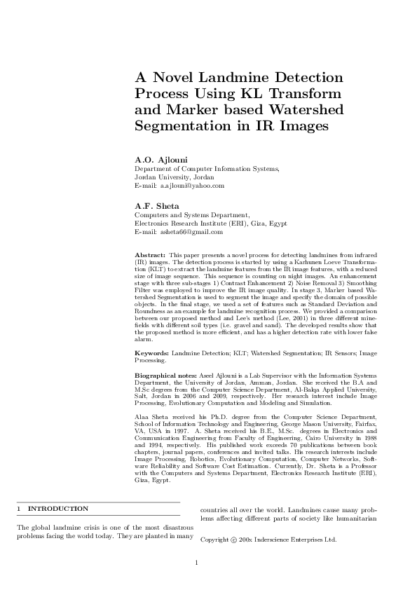 (PDF) A novel landmine detection process using Karhunen Loeve Transform and Marker-based ...