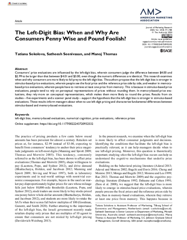(PDF) The Left-Digit Bias: When and Why Are Consumers Penny Wise and ...