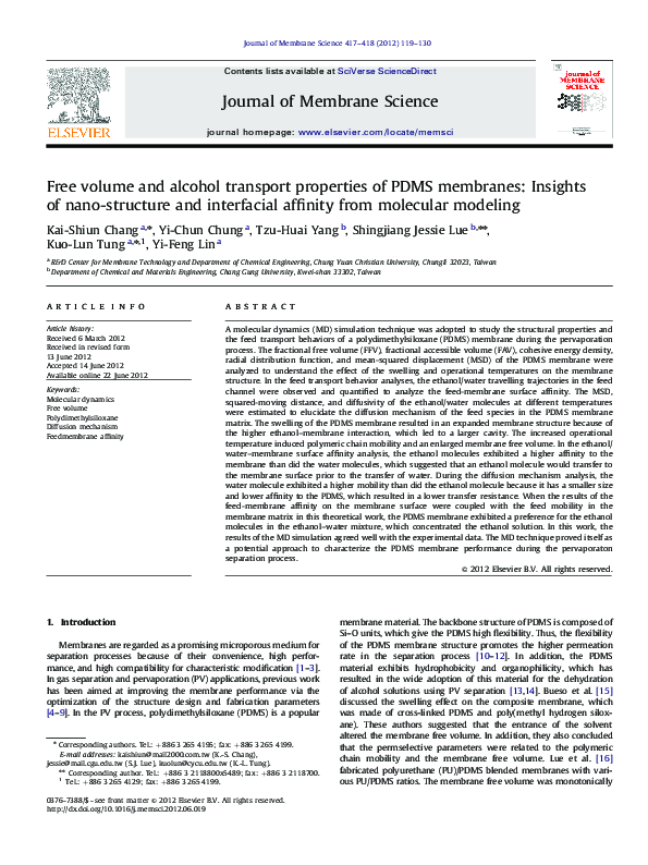 (PDF) Free volume and alcohol transport properties of PDMS membranes ...