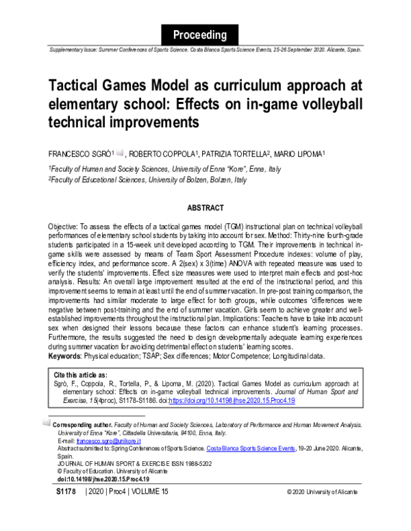(PDF) Tactical Games Model as curriculum approach at elementary school ...
