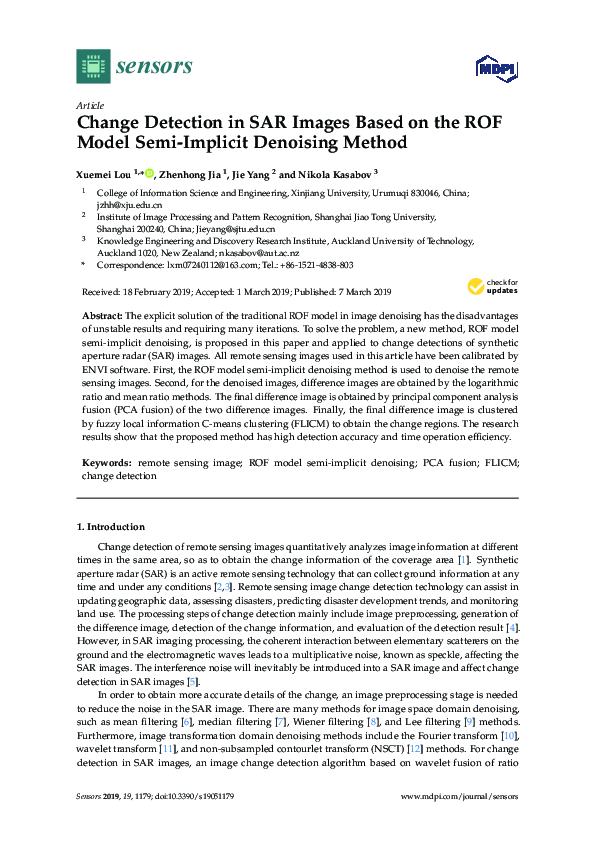 (PDF) Change Detection in SAR Images Based on the ROF Model Semi-Implicit Denoising Method ...