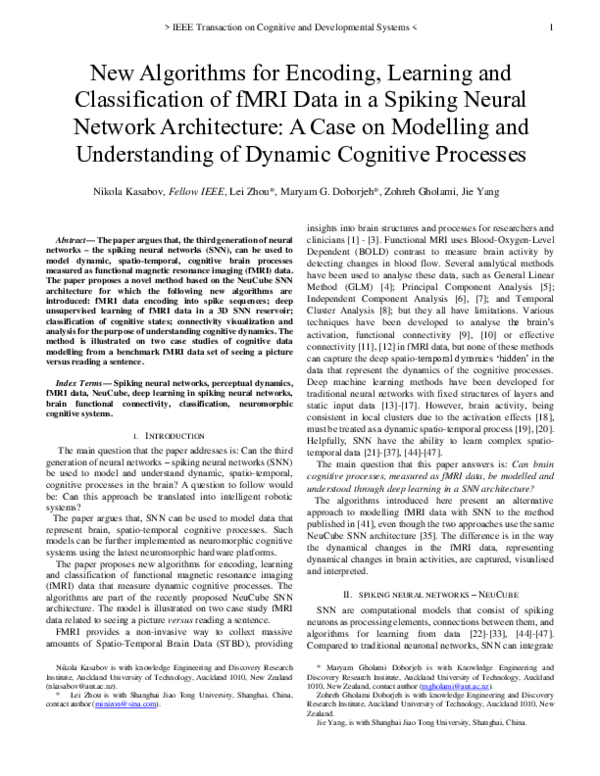 (PDF) New Algorithms for Encoding, Learning and Classification of fMRI Data in a Spiking Neural ...