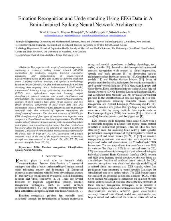 Pdf Emotion Recognition And Understanding Using Eeg Data In A Brain Inspired Spiking Neural