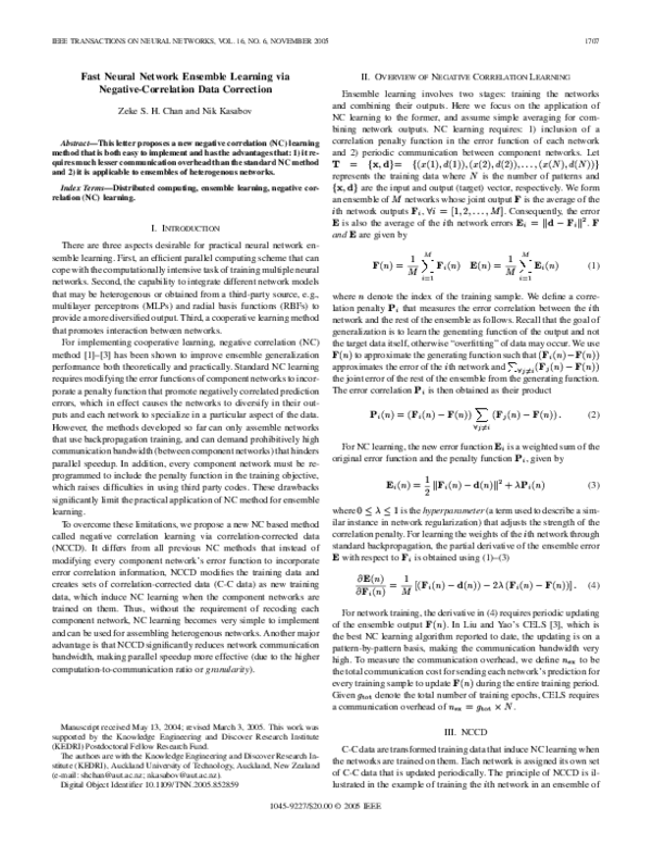 Pdf Fast Neural Network Ensemble Learning Via Negative Correlation