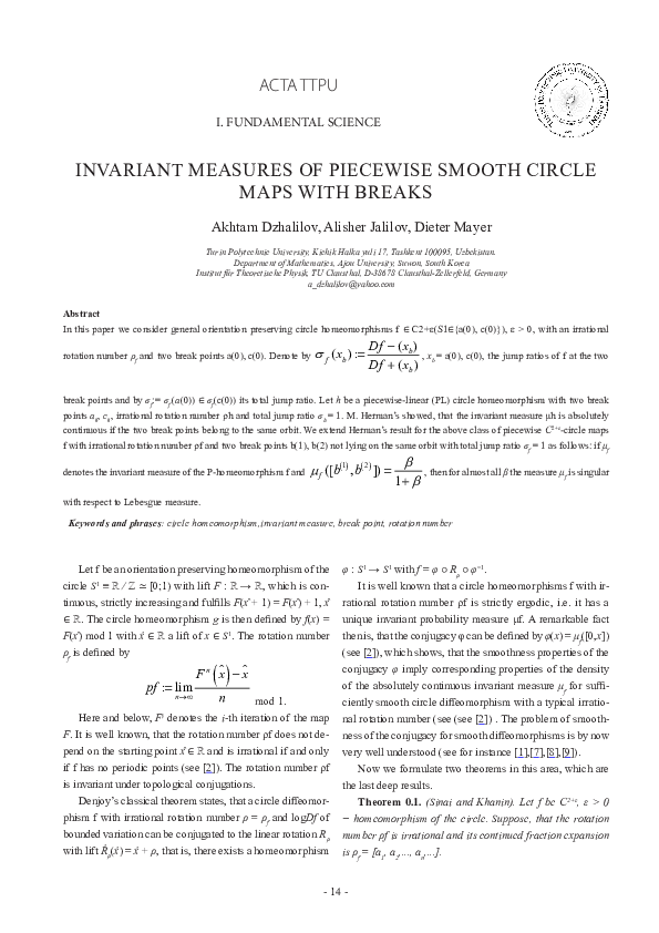 (PDF) Invariant Measures of Piecewise Smooth Circle Maps with Breaks