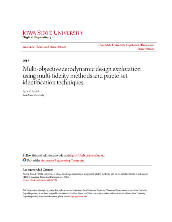 (PDF) Multi-Objective Aerodynamic Design Exploration Using Multi-Fidelity Methods and Pareto Set ...