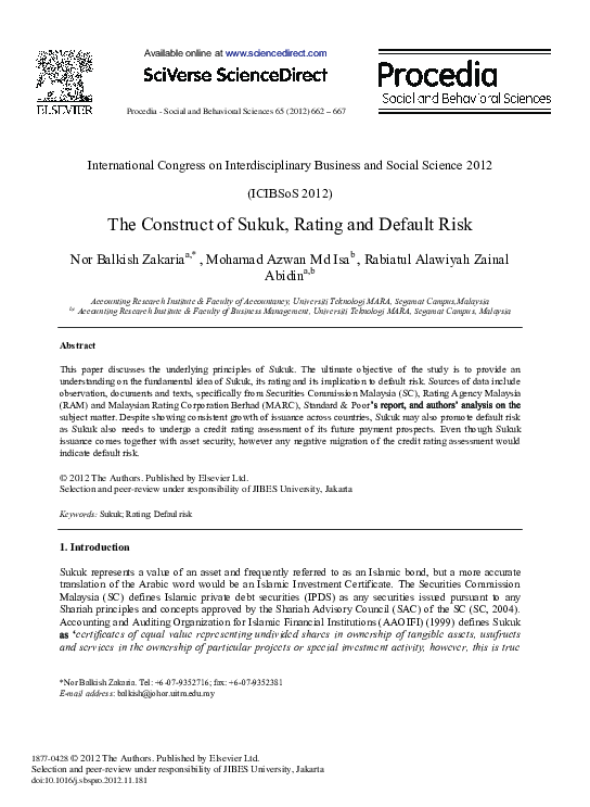 (PDF) The Construct of Sukuk, Rating and Default Risk