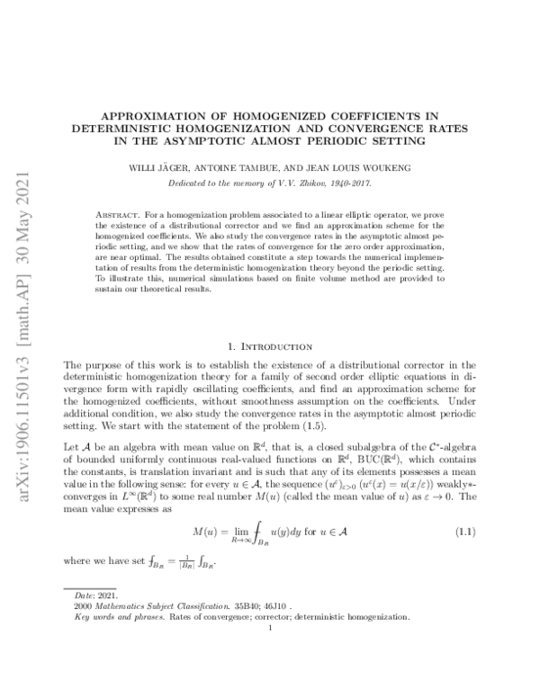 (PDF) Approximation of homogenized coefficients in deterministic homogenization and convergence ...