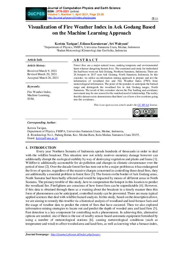(PDF) Visualization of Fire Weather Index in Aek Godang Based on the ...