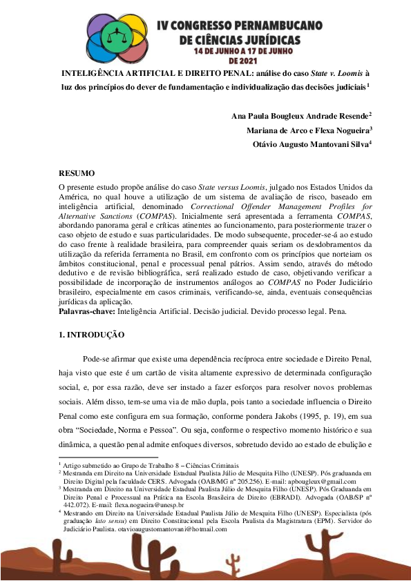 (PDF) INTELIGÊNCIA ARTIFICIAL E DIREITO PENAL: análise do caso State v ...