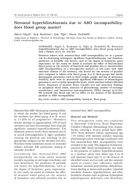(PDF) Neonatal hyperbilirubinemia due to ABO incompatibility: does ...
