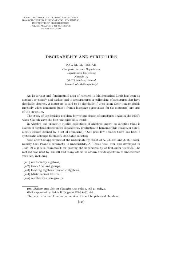 (PDF) Decidability and structure